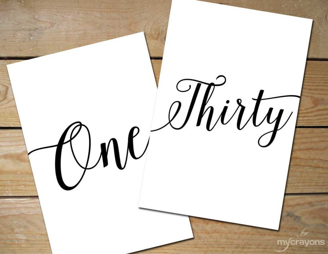 Bella Script Table Numbers 1-30 // Printable Black and White Table ...