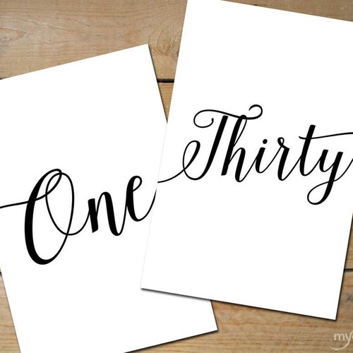 Bella Script Table Numbers 1-30 // Printable Black and White - Etsy