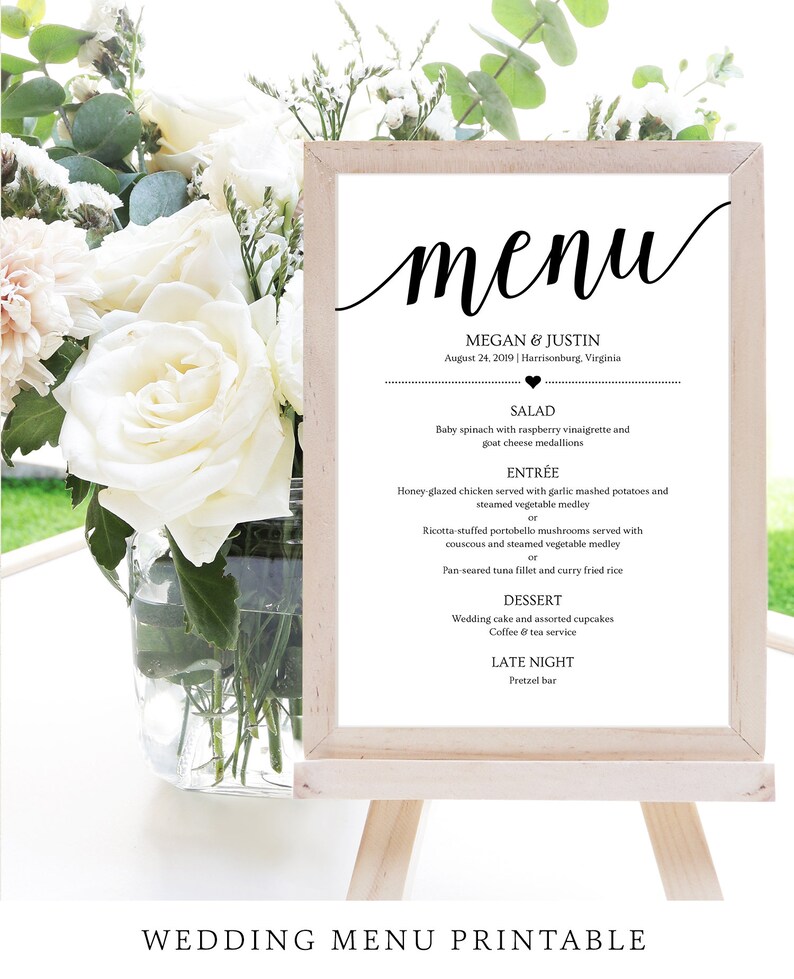 Rustic Wedding Menu Printable / Instant Download Wedding Menu | Etsy