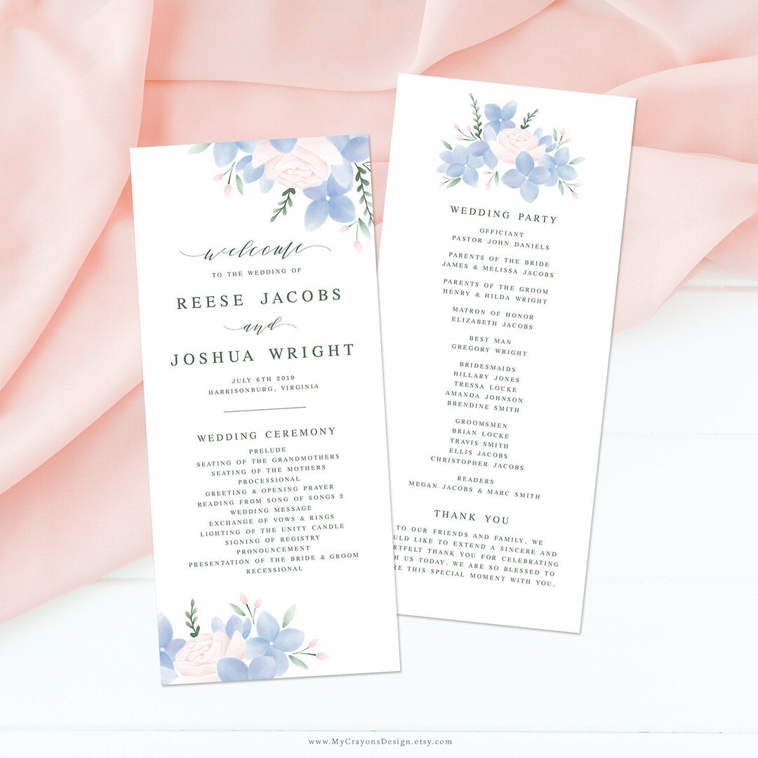 Wedding Ceremony Program Template Floral Wedding Programs - Etsy