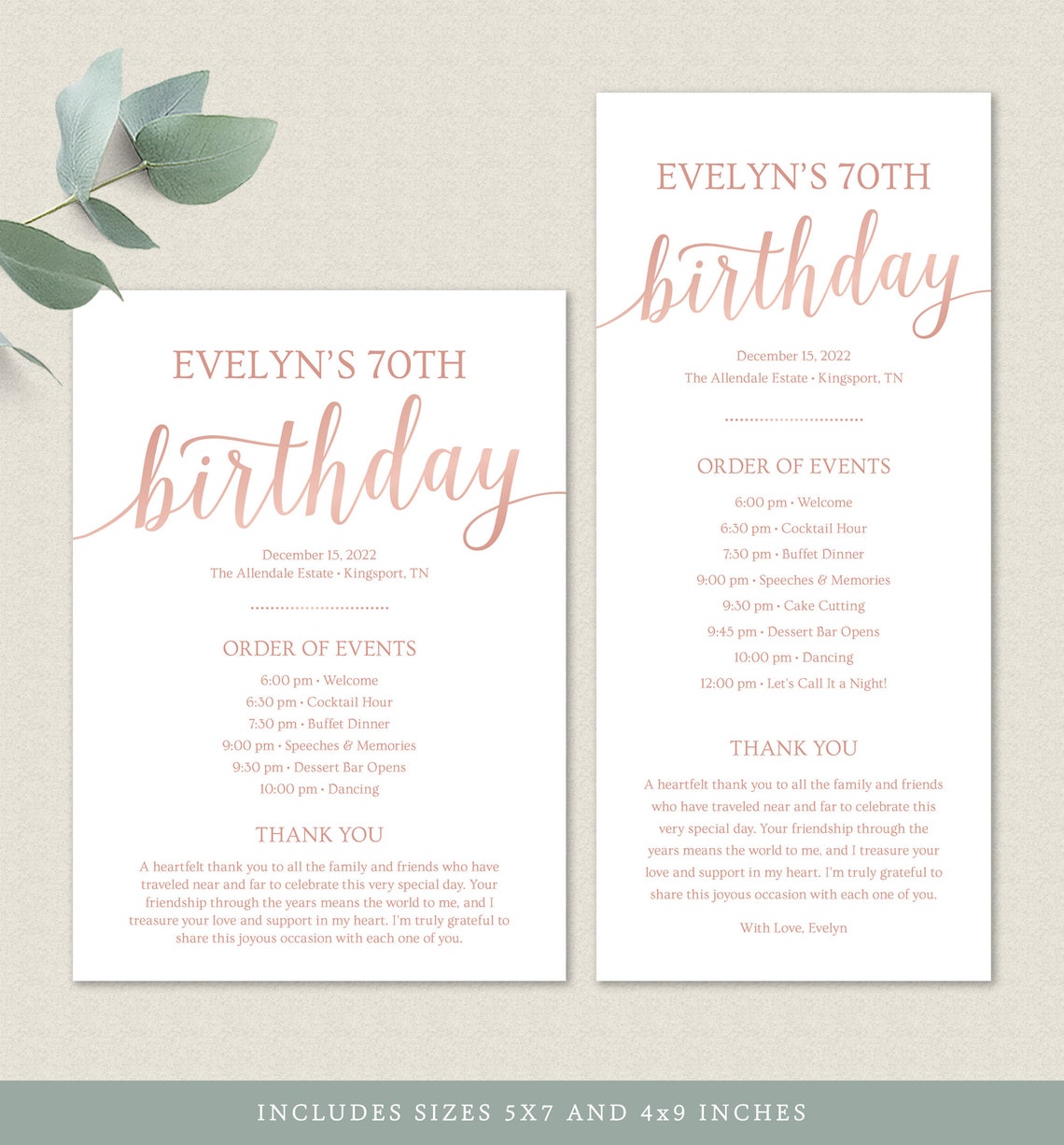 Birthday Program Template Rose Gold Birthday Party Editable - Etsy
