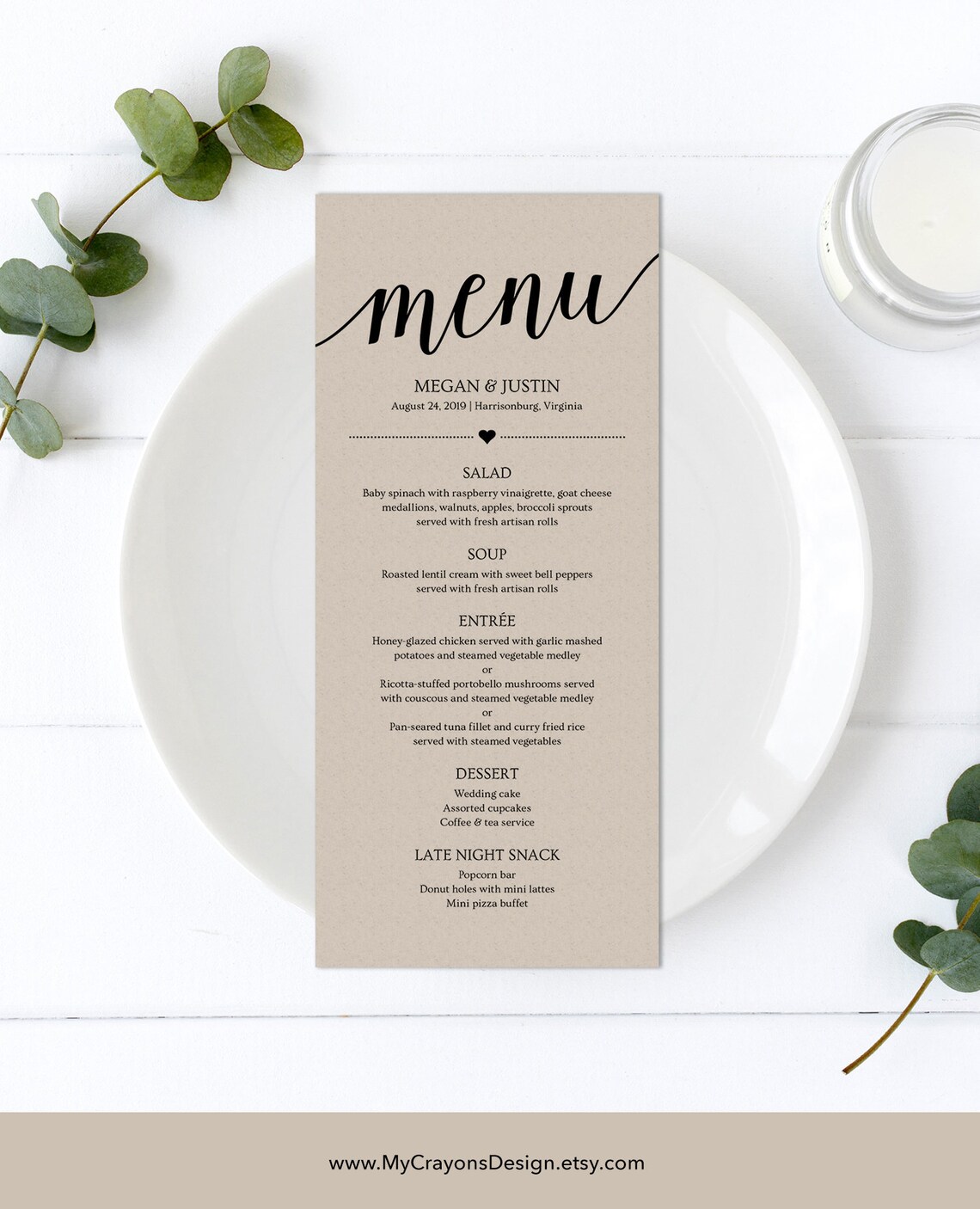Rustic Wedding Menu Printable / Instant Download Wedding Menu | Etsy