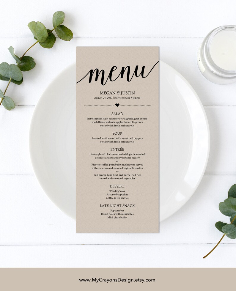 Rustic Wedding Menu Printable / Instant Download Wedding Menu | Etsy