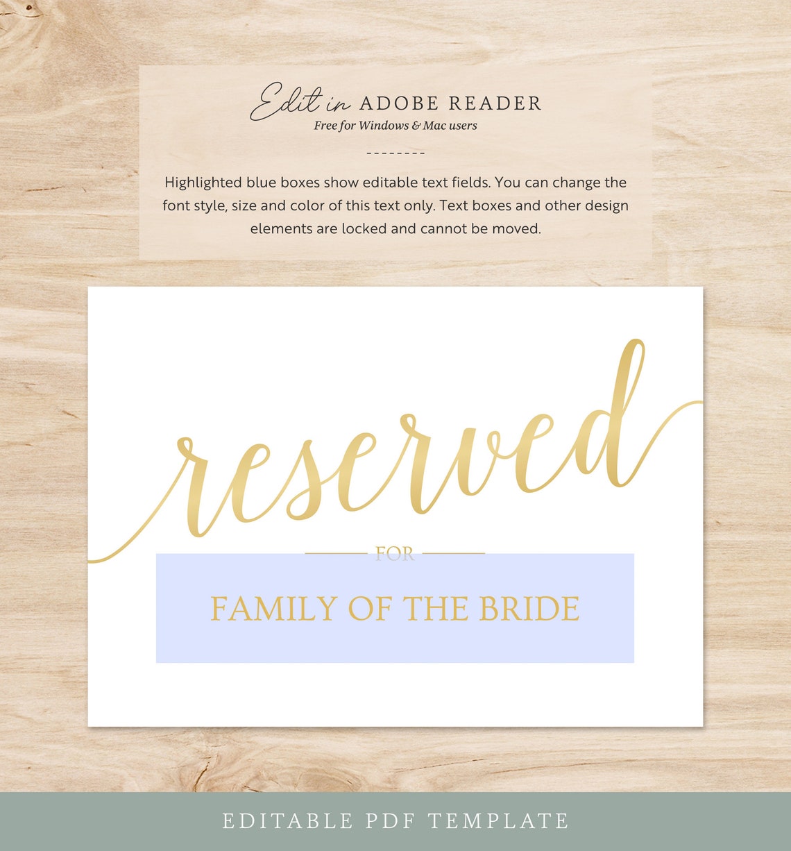 Reserved Table Sign Template / Reserved Sign Wedding Reserved - Etsy
