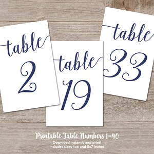 Navy Table Numbers Wedding Printables / Printable Table Numbers 1-40 ...