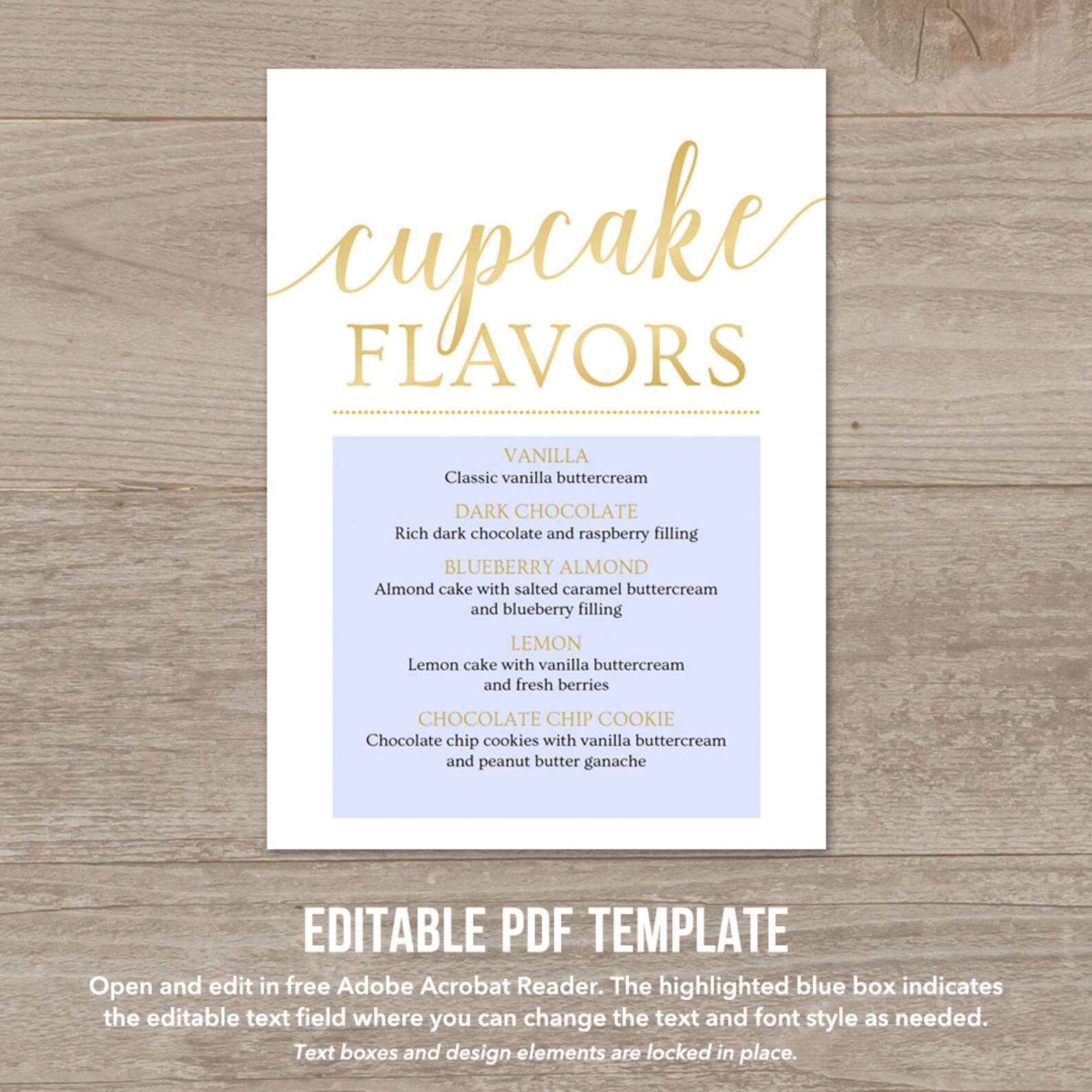 Cupcake Flavors Sign Gold Wedding Signs Dessert Menu | Etsy