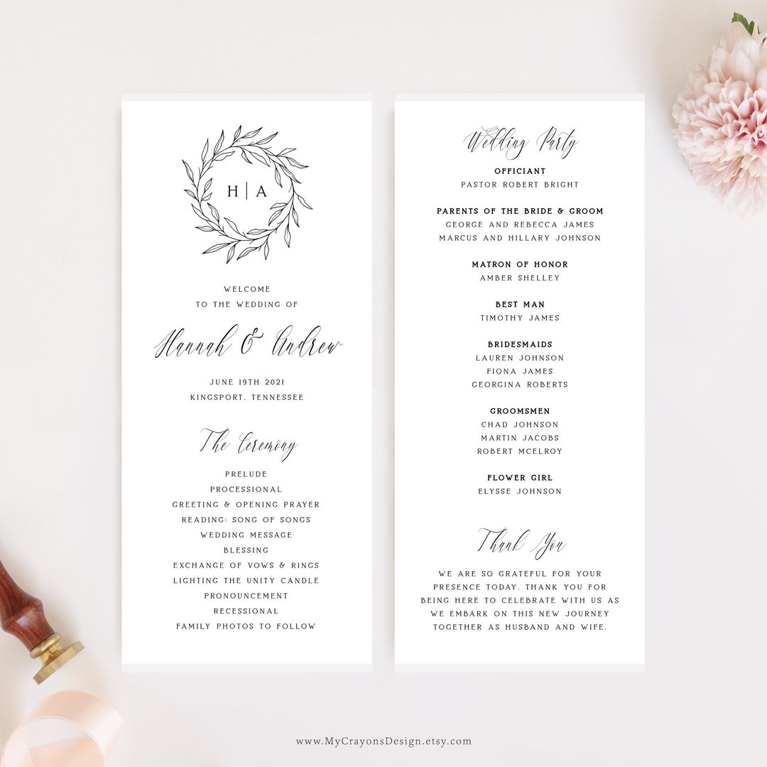 Rustic Wedding Program Template, Ceremony Program, Order of Service ...