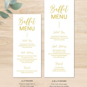 Gold Wedding Menu Template, Buffet Menu Cards, Editable, DIY, Modern - Etsy