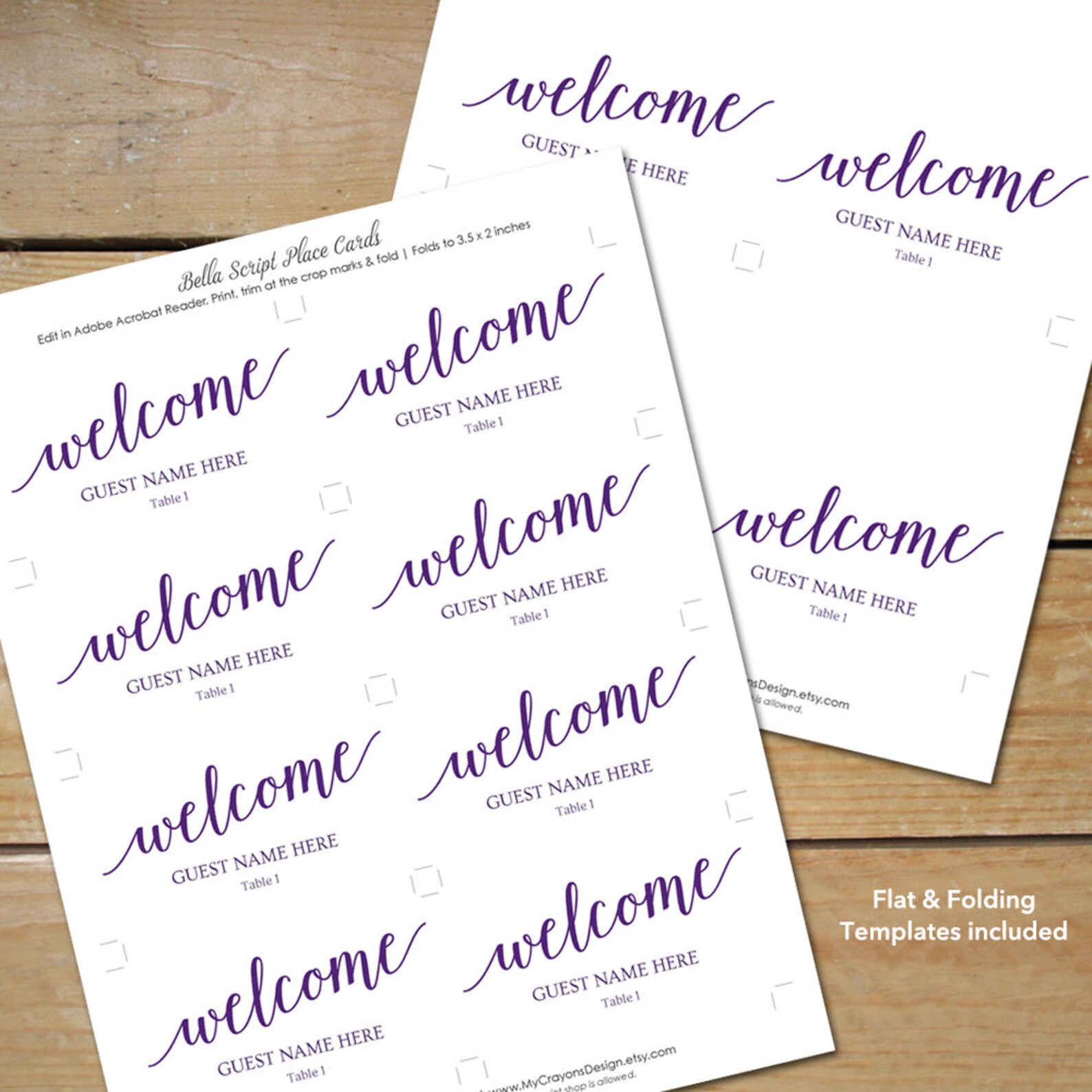 Purple Place Cards Template / Purple Wedding Name Cards / DIY - Etsy
