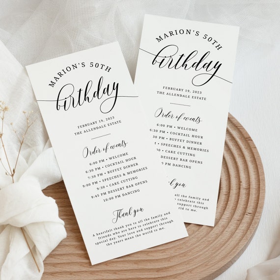 Birthday Program Template Birthday Itinerary Template - Etsy