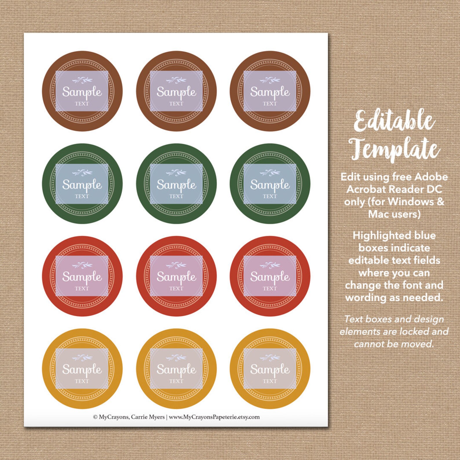 Editable Spice Jar Labels // DIY Printable Kitchen Labels // Round ...