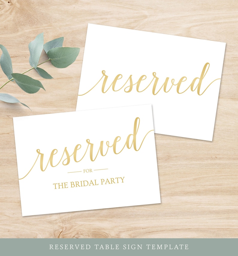 Reserved Table Sign Template / Reserved Sign Wedding Reserved - Etsy