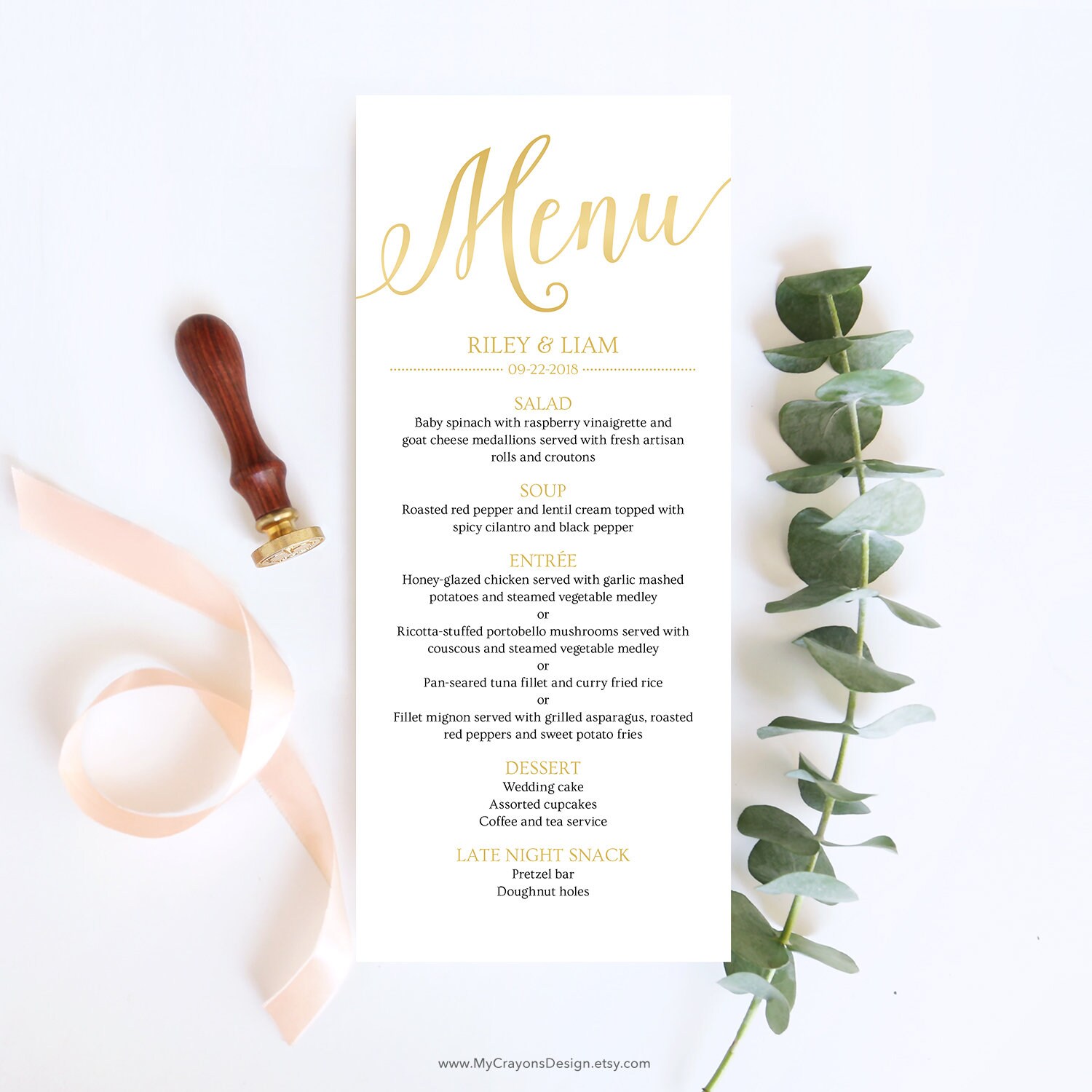 Gold Wedding Menu Template Download / Printable Wedding Menu | Etsy