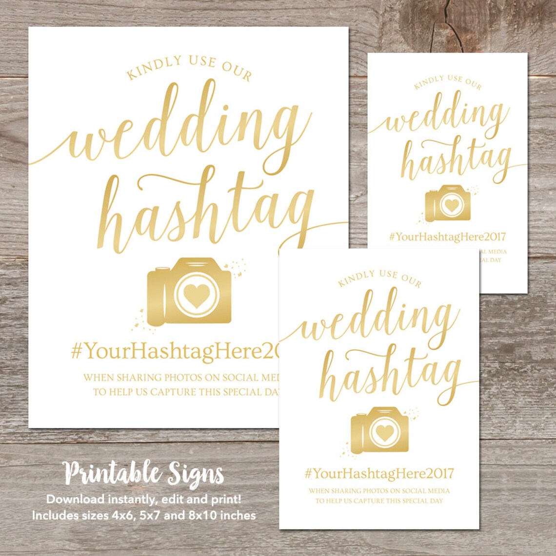 Gold Wedding Hashtag Sign / Printable Hashtag Sign / Editable | Etsy