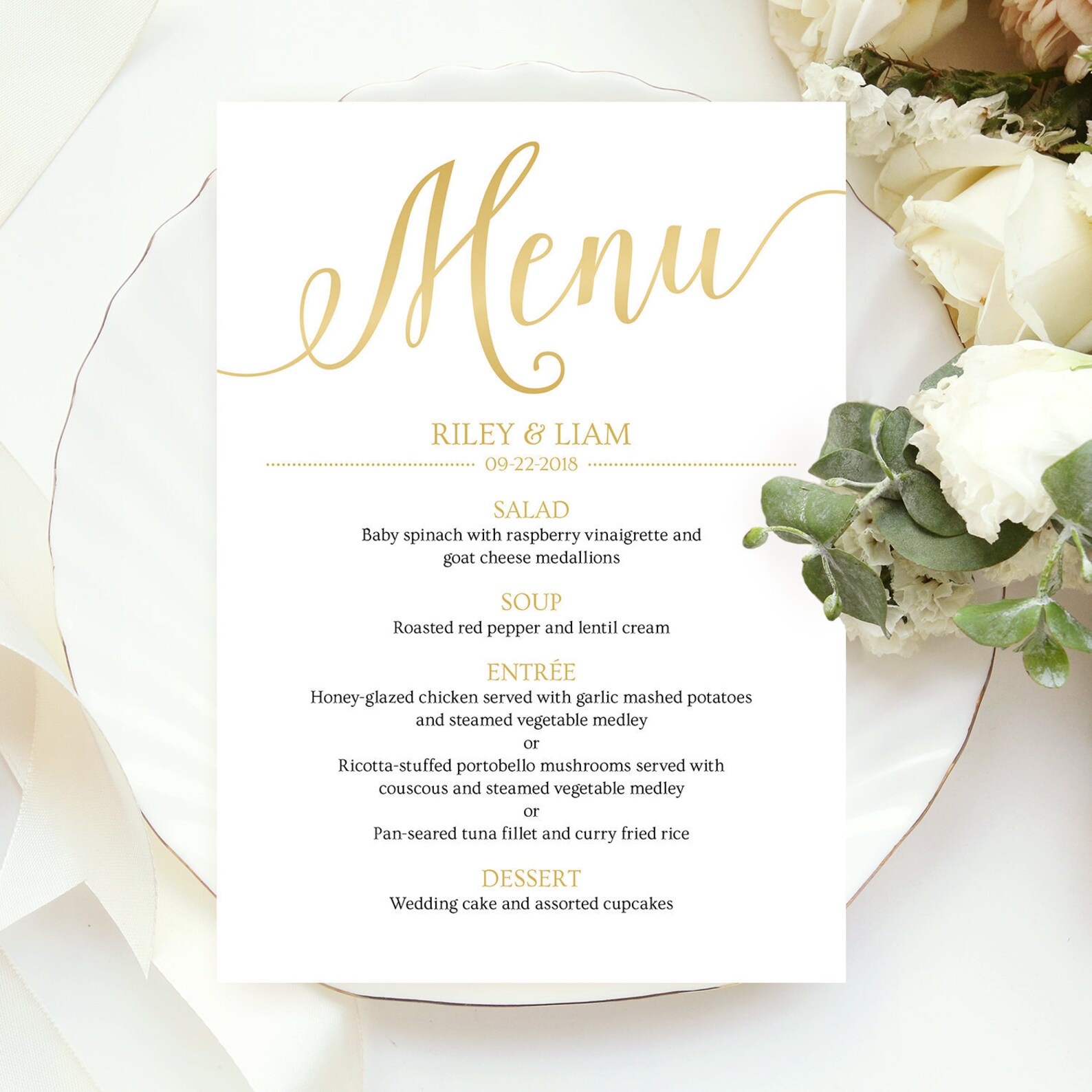 Gold Wedding Menu Template Download / Printable Wedding Menu | Etsy