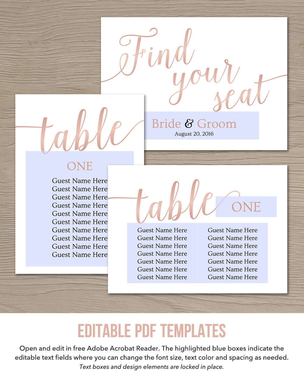 Seating Chart Cards Wedding Template / Rose Gold Wedding | Etsy