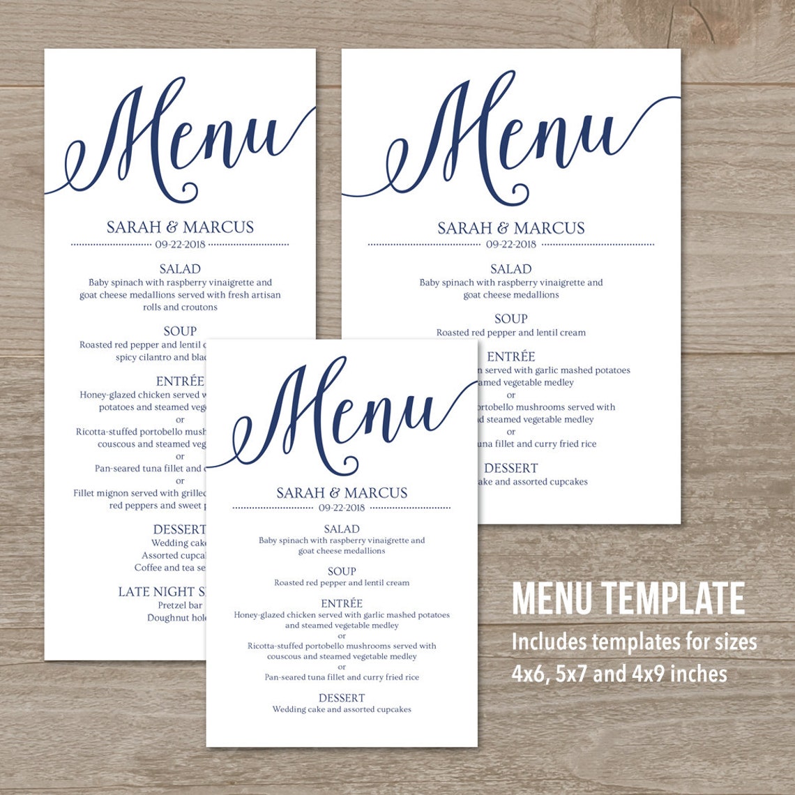 Printable Wedding Menu Navy Menu Card / Navy Wedding Menu - Etsy