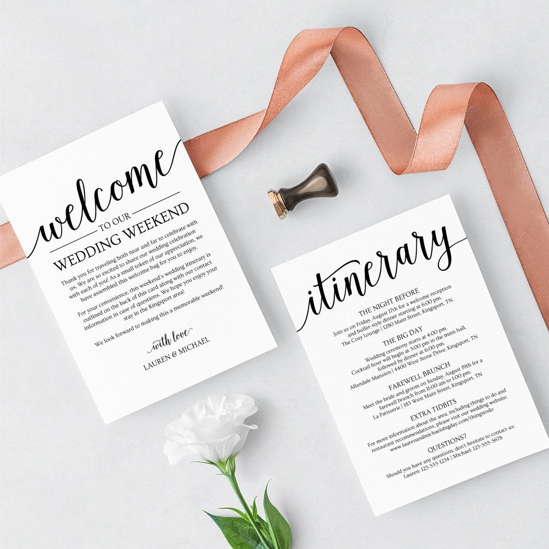 Wedding Welcome Letter Template With Itinerary, Wedding Welcome Bag ...
