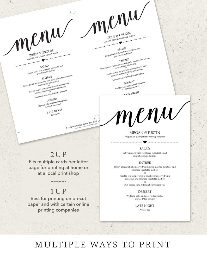 Rustic Wedding Menu Printable / Instant Download Wedding Menu | Etsy