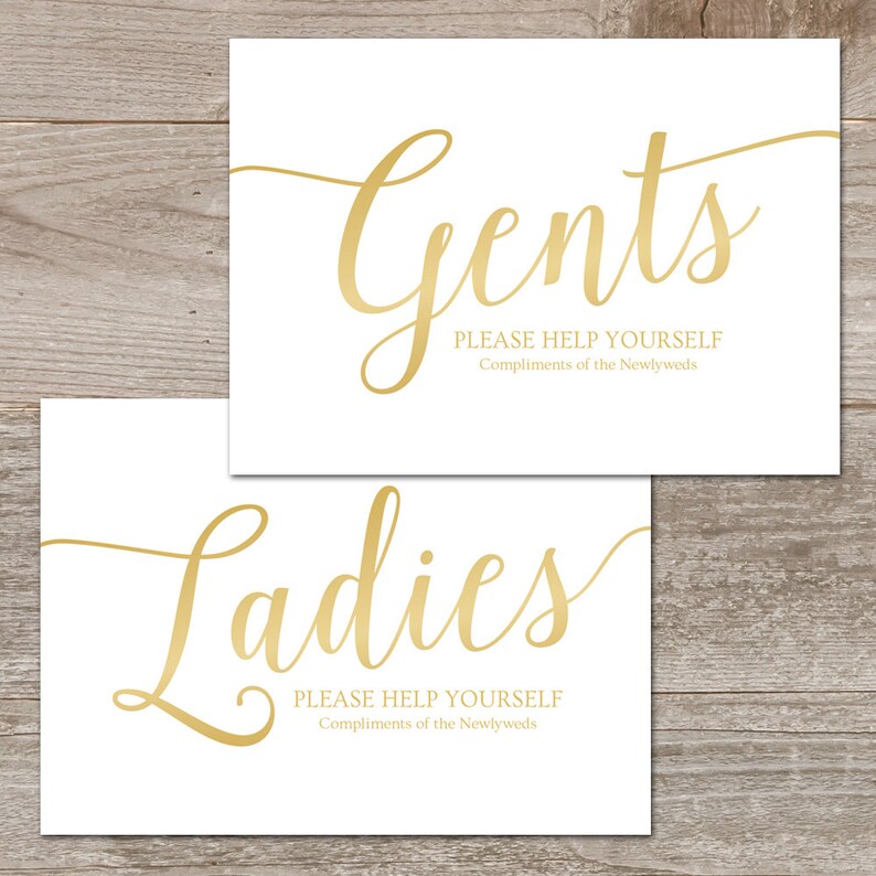 Bathroom Basket Signs Wedding Printable Gold Wedding Signs | Etsy