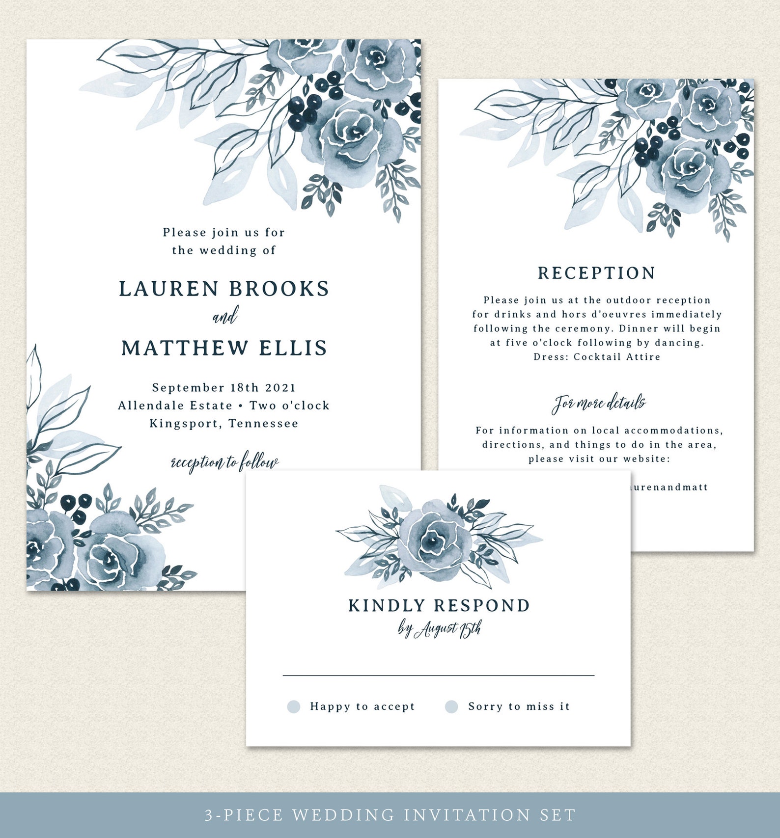 Dusty Blue Wedding Invitations Diy Floral Wedding Invitation - Etsy