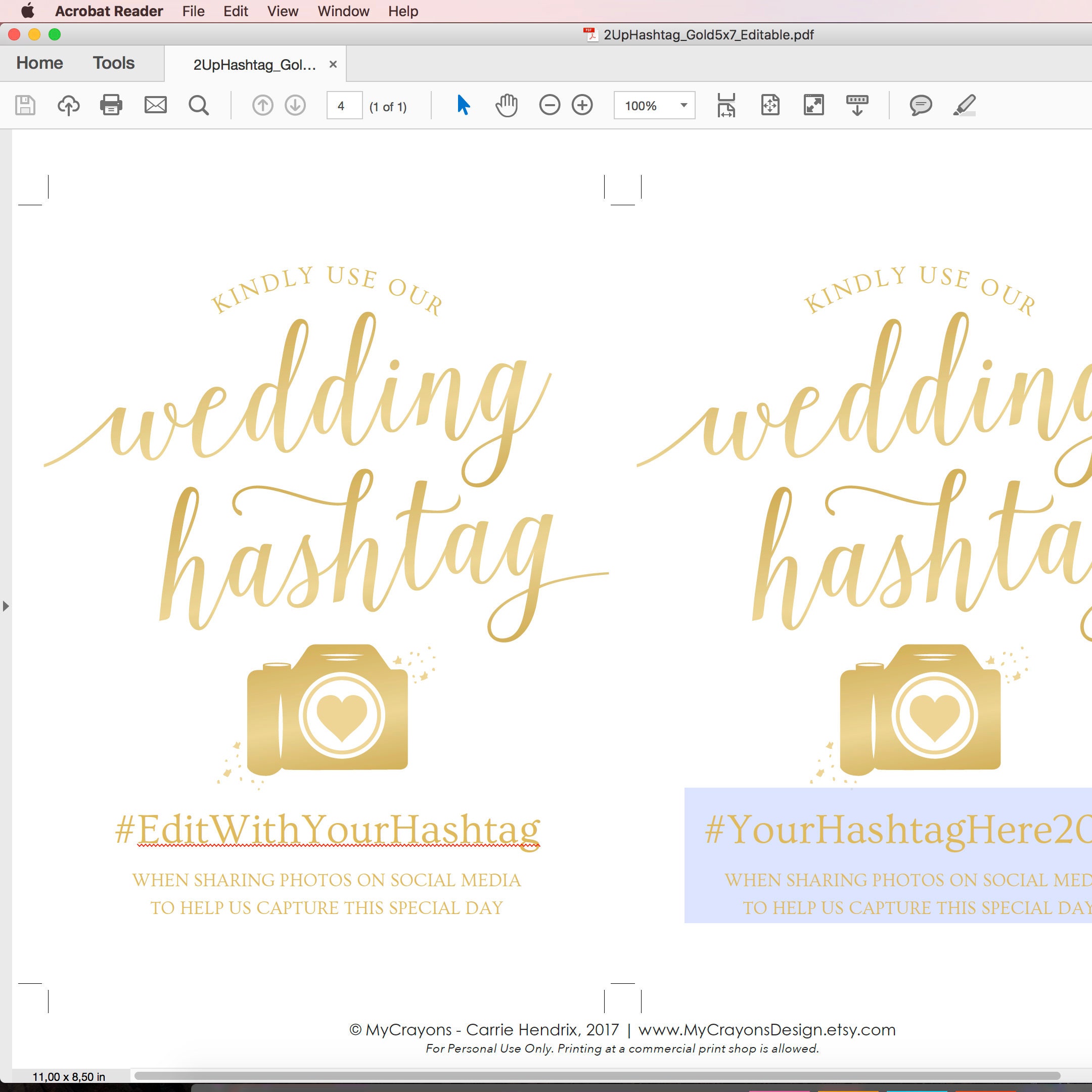 Gold Wedding Hashtag Sign / Printable Hashtag Sign / Editable | Etsy