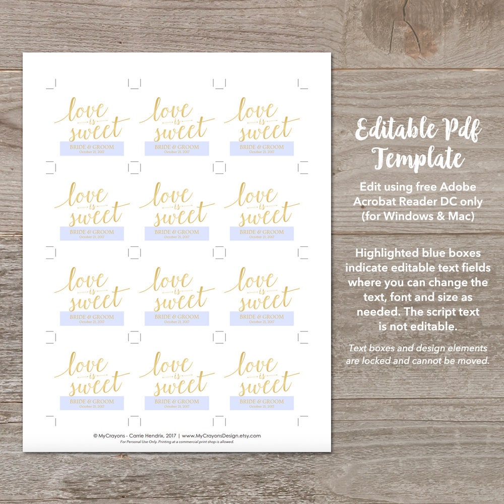 Love is Sweet Tags Printable Gold Wedding Favor Tags | Etsy