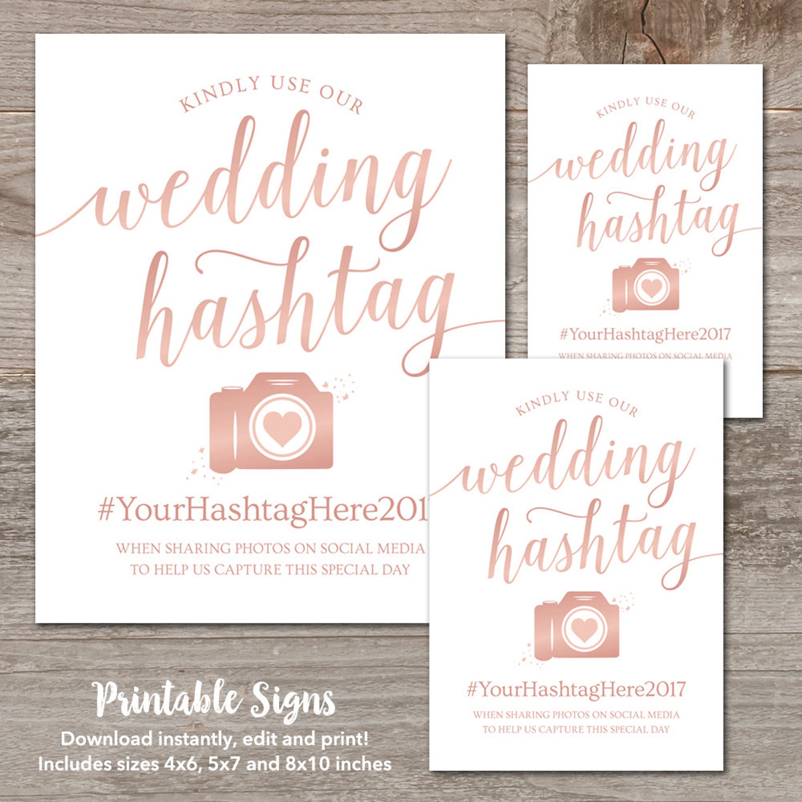 Rose Gold Wedding Hashtag Sign / Rose Gold Decor Printable - Etsy
