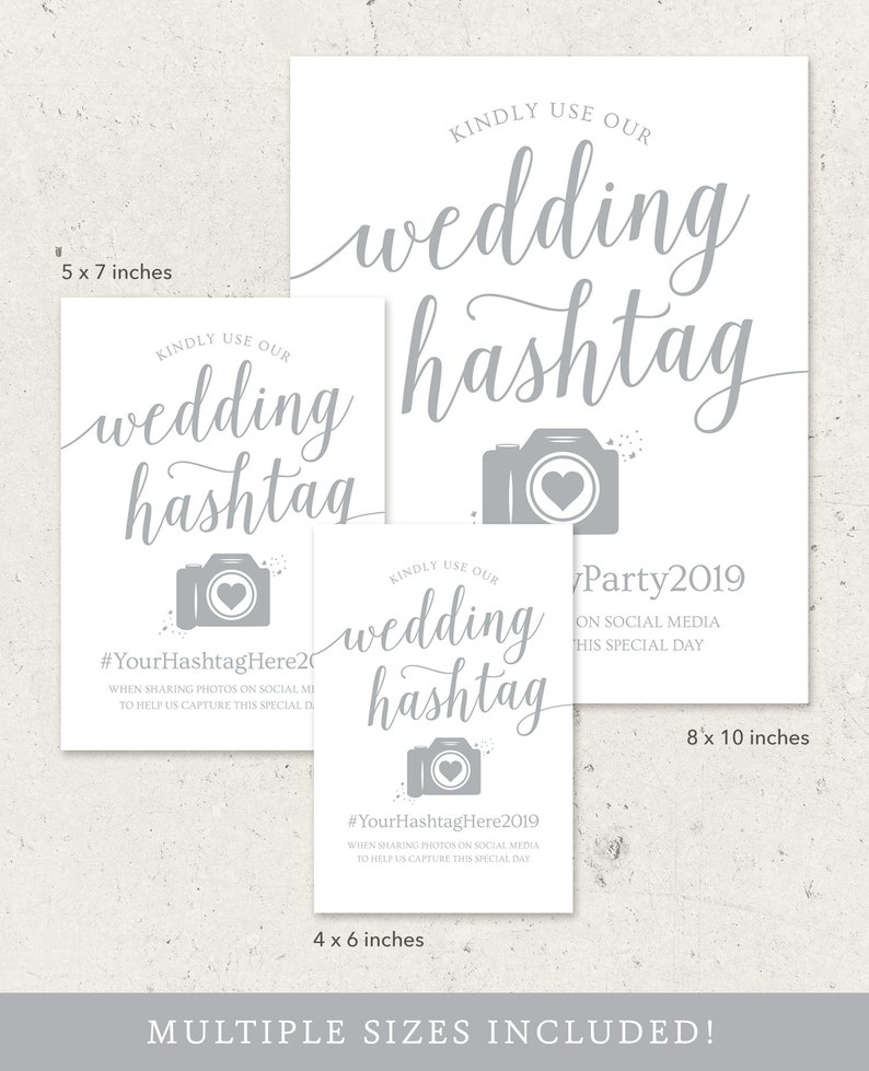 Wedding Hashtag Sign Printable / Modern Wedding Signs Gray / - Etsy