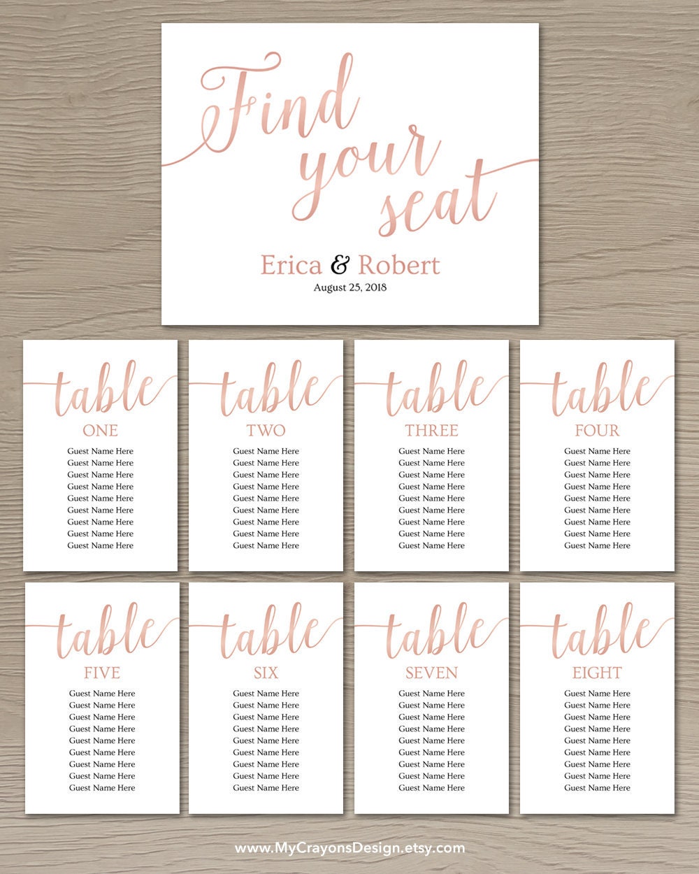 Seating Chart Cards Wedding Template / Rose Gold Wedding | Etsy