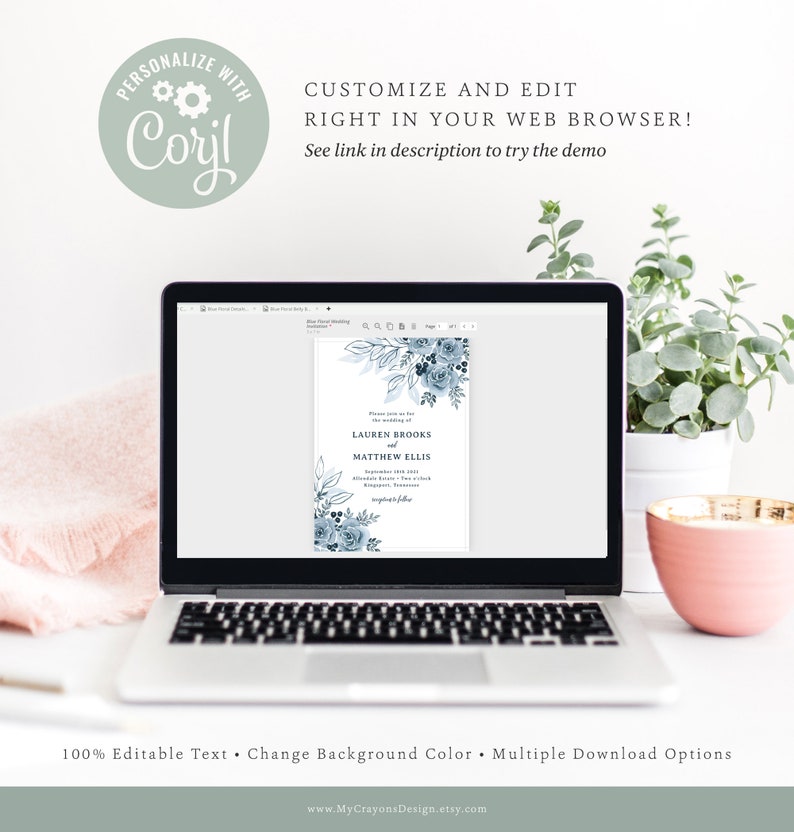 Dusty Blue Wedding Template Bundle Floral Wedding Invitation - Etsy