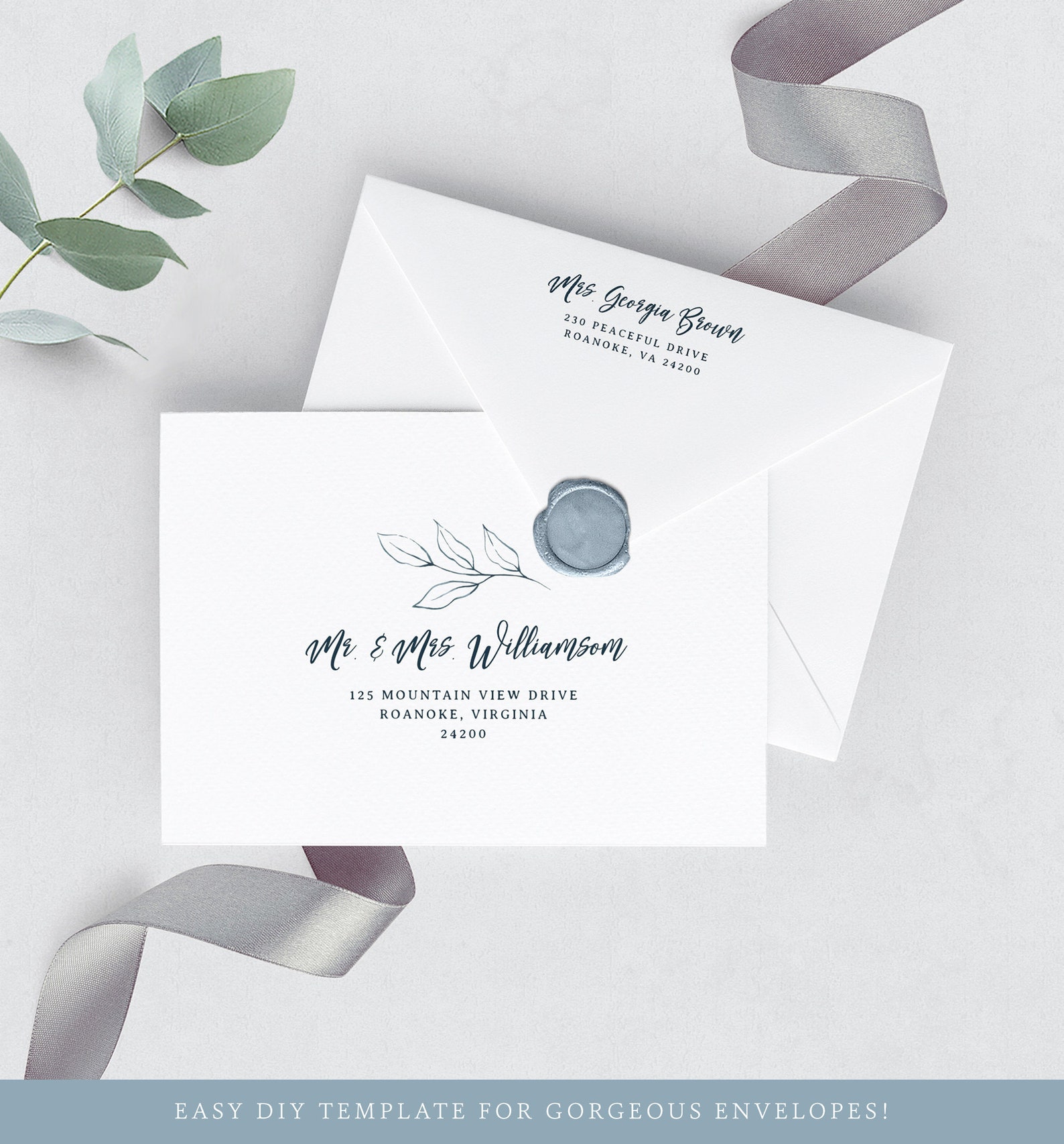 Dusty Blue Wedding Template Bundle Floral Wedding Invitation - Etsy
