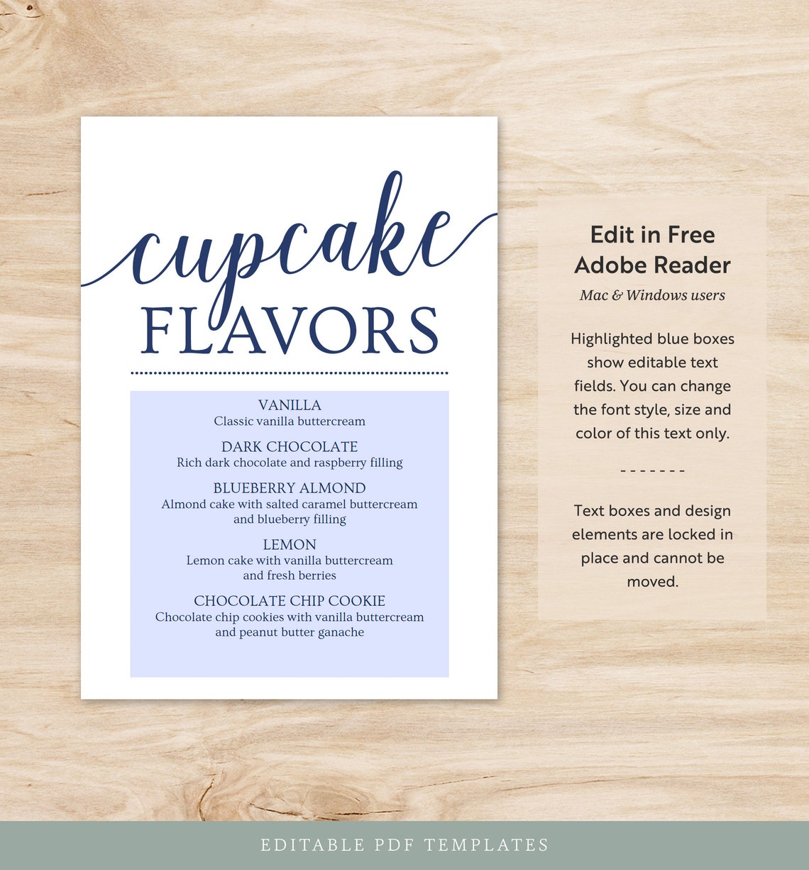 Cupcake Flavors Sign Dessert Table Sign Editable Wedding | Etsy