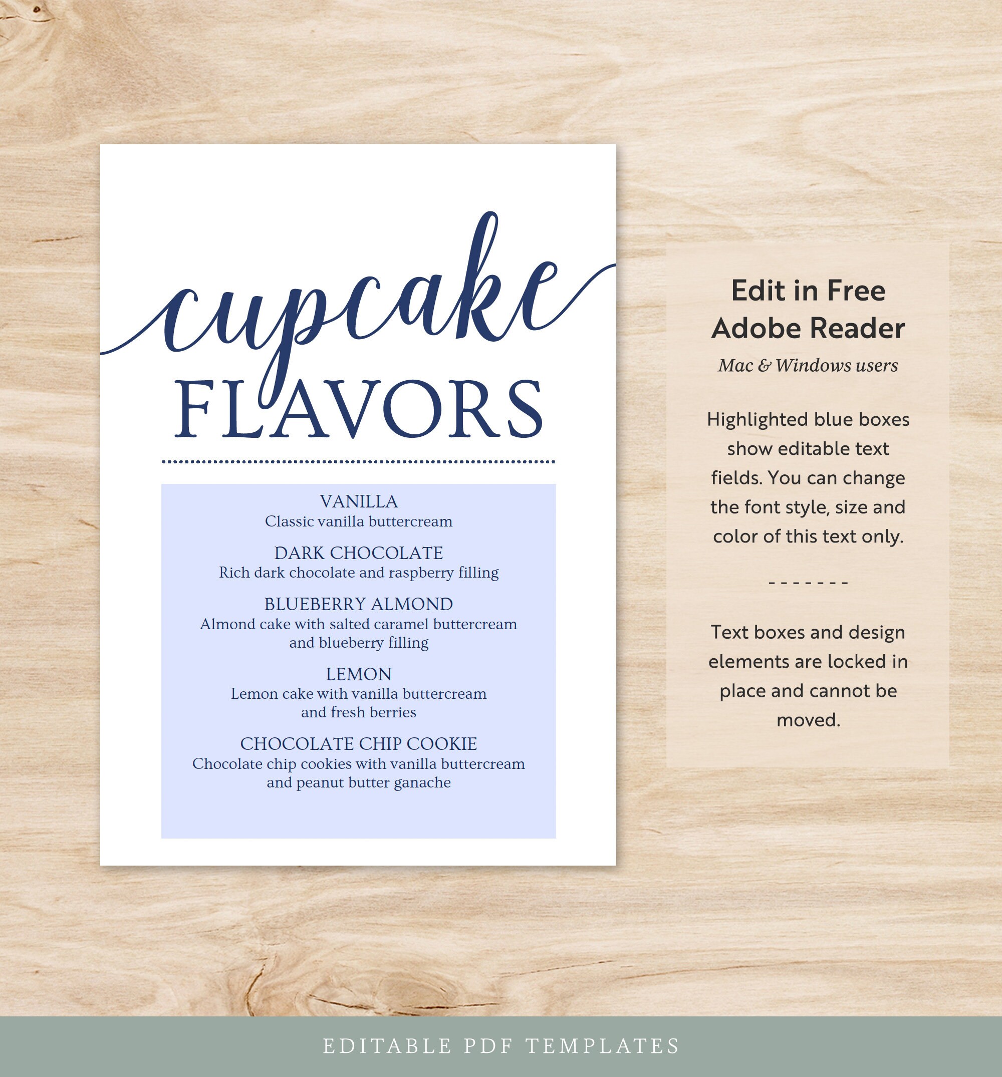 Cupcake Flavors Sign Dessert Table Sign Editable Wedding | Etsy