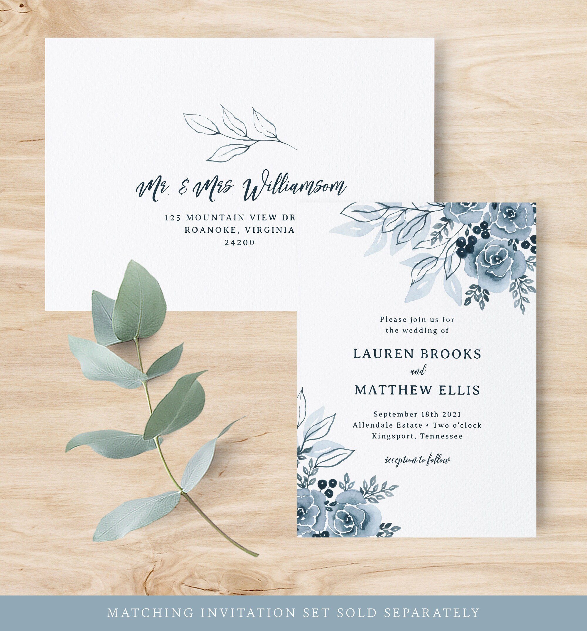 Dusty Blue Wedding Envelope Template Envelope Addressing | Etsy