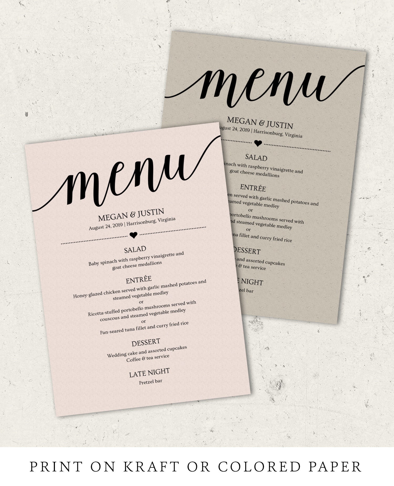 Rustic Wedding Menu Printable / Instant Download Wedding Menu | Etsy