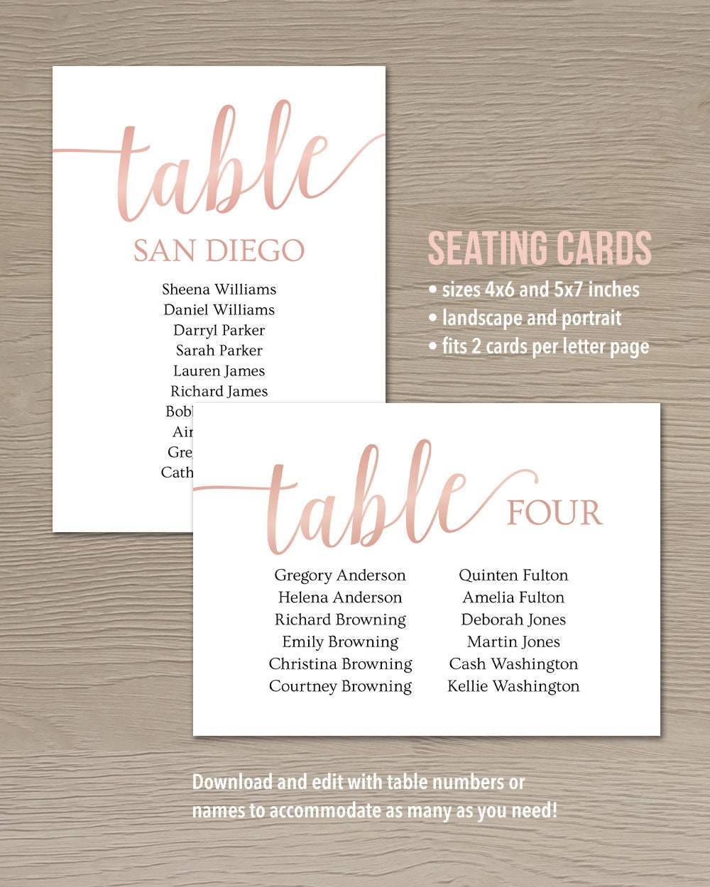 Seating Chart Cards Wedding Template / Rose Gold Wedding | Etsy