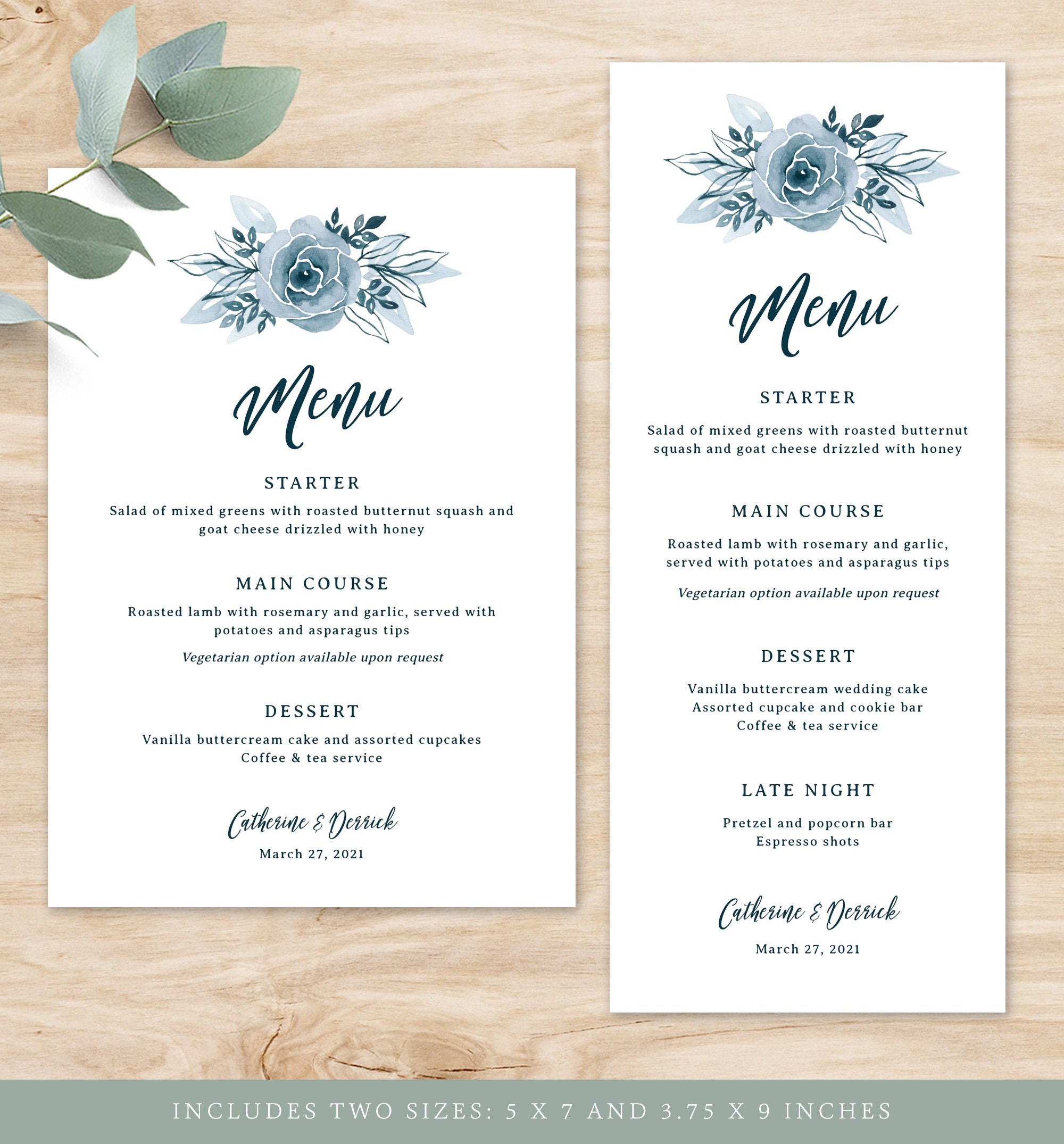 Menu Template Wedding Menu Cards Dusty Blue Wedding | Etsy