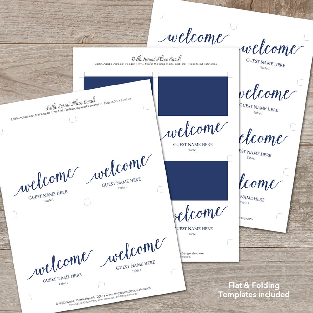 Navy Place Cards Wedding Printable Wedding Name Cards | Etsy