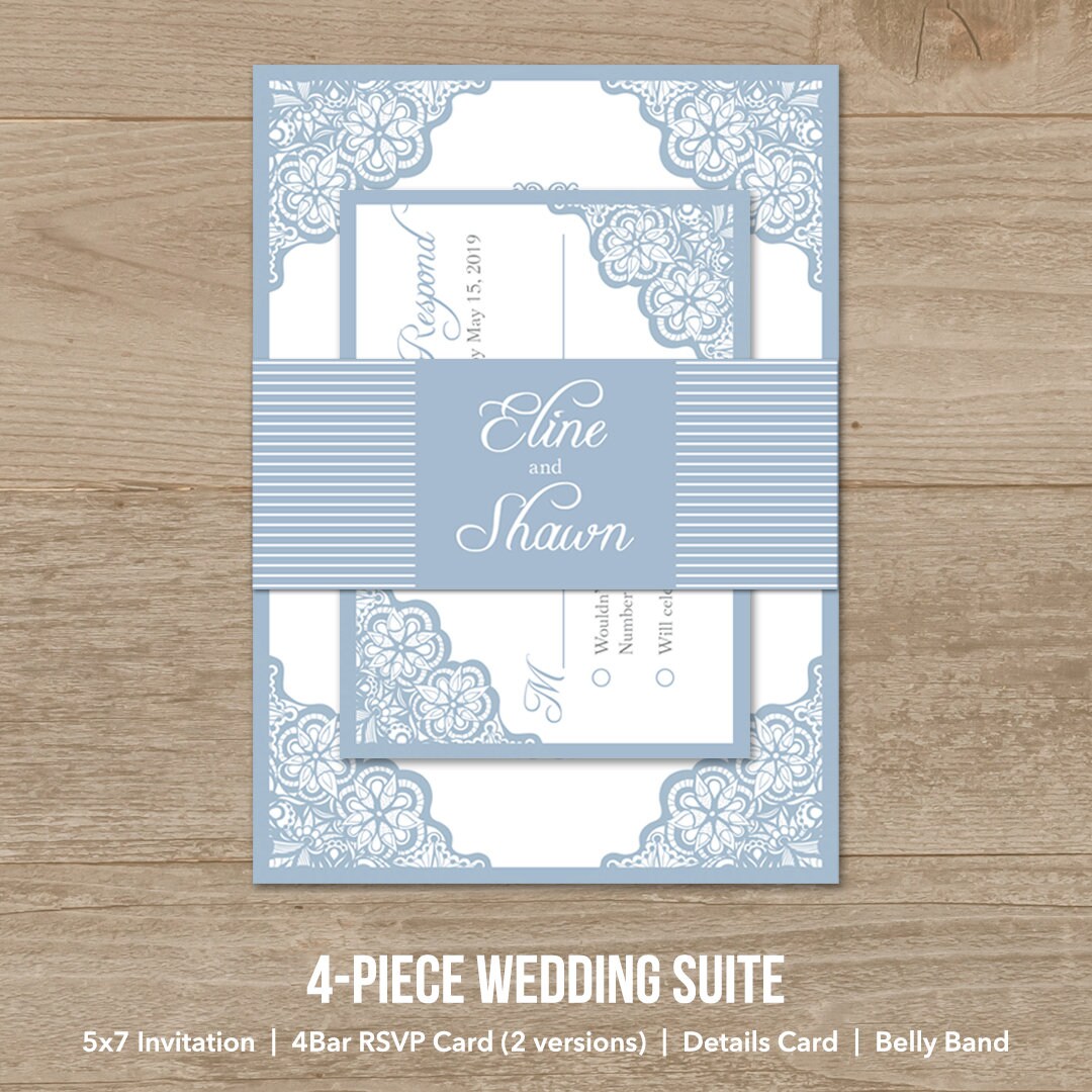 Light Blue Wedding Invitations Printable Lace Wedding - Etsy UK