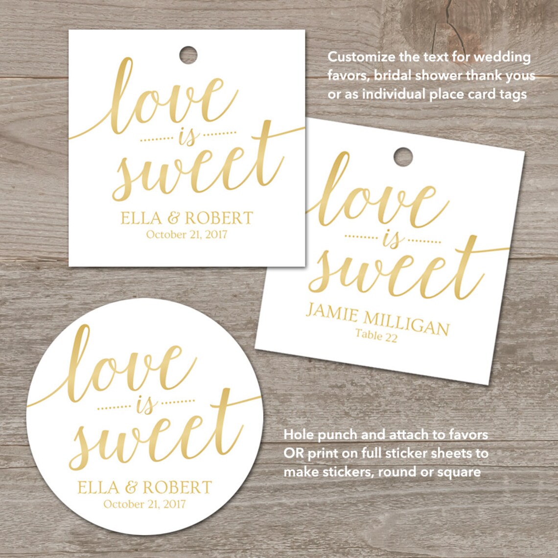 Love is Sweet Tags Printable Gold Wedding Favor Tags | Etsy
