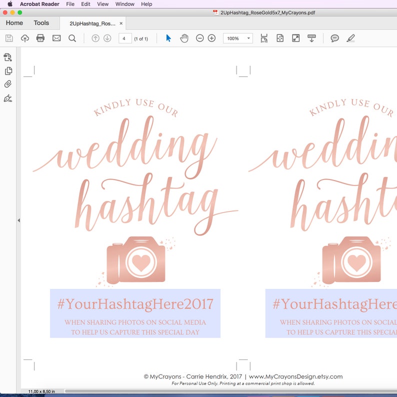 Rose Gold Wedding Hashtag Sign / Rose Gold Decor Printable - Etsy