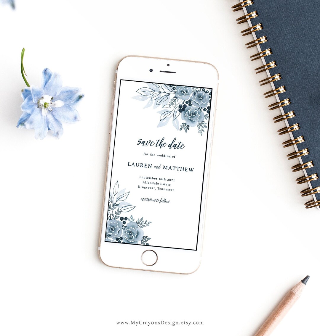 Electronic Save the Dates Digital Wedding Invitation Dusty - Etsy