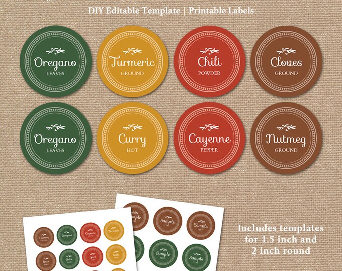 Editable Spice Jar Labels // DIY Printable Kitchen Labels // Round ...