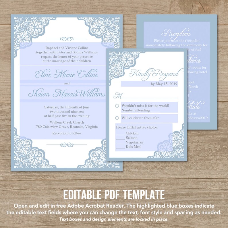 Light Blue Wedding Invitations Printable Lace Wedding - Etsy Norway