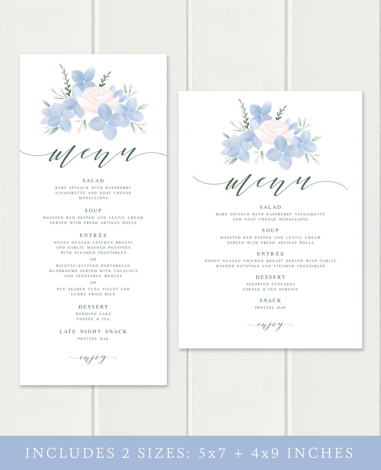Dusty Blue Wedding Menu Cards Floral Wedding Menu Template - Etsy