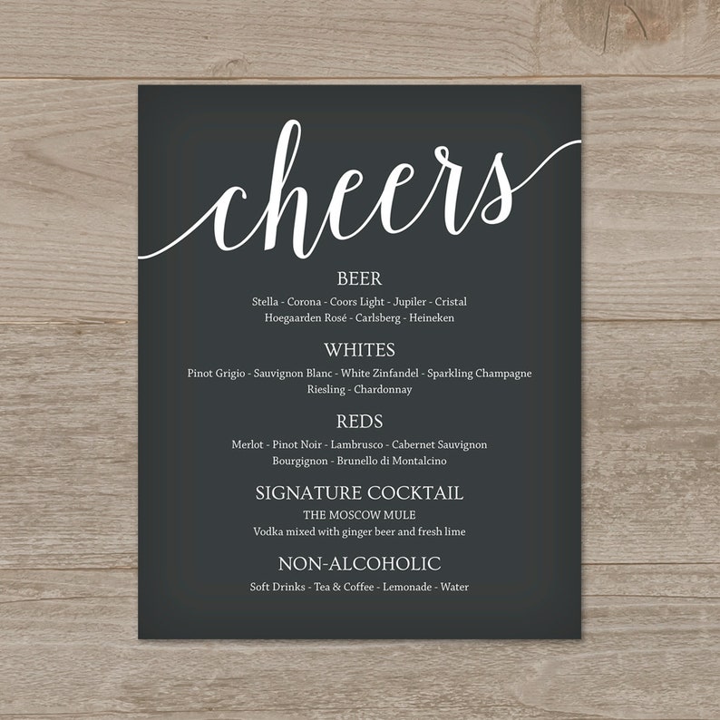 Wedding Drink Menu Template Bar Menu Wedding Wedding Menu Etsy
