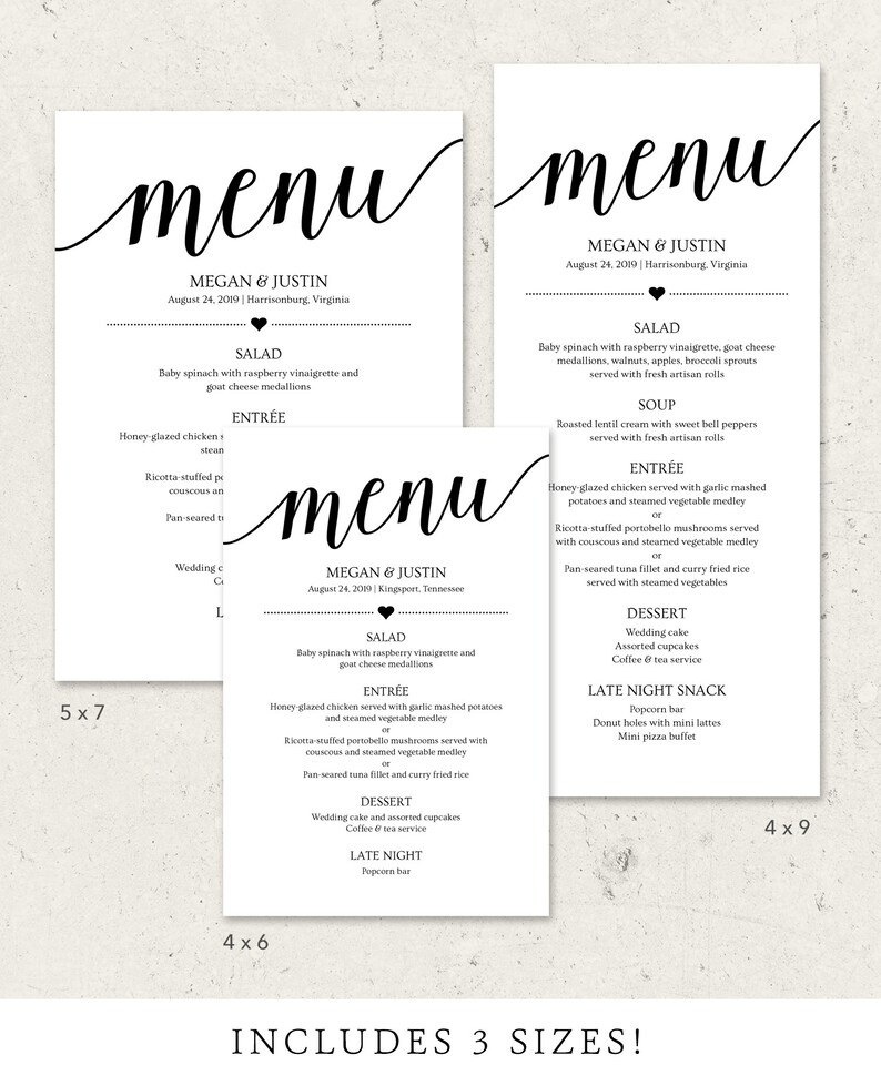 Rustic Wedding Menu Printable / Instant Download Wedding Menu | Etsy