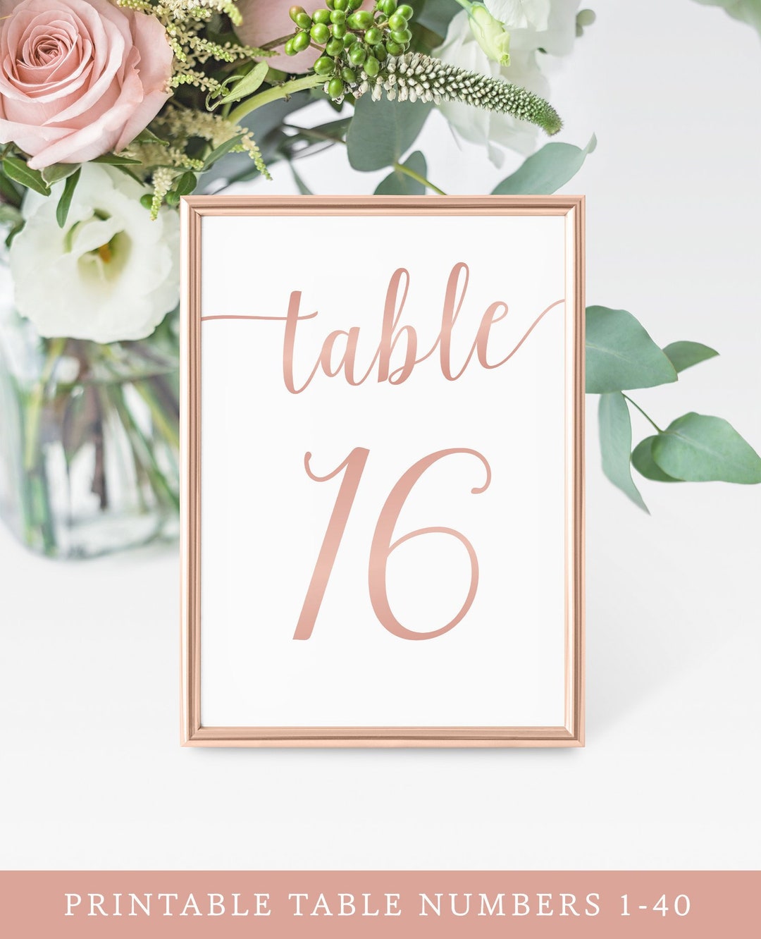 Rose Gold Table Numbers 1-40 / Printable Table Numbers Rose Gold ...