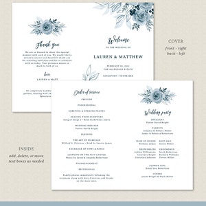 Dusty Blue Wedding Program Template Folded, Wedding Ceremony Programs ...
